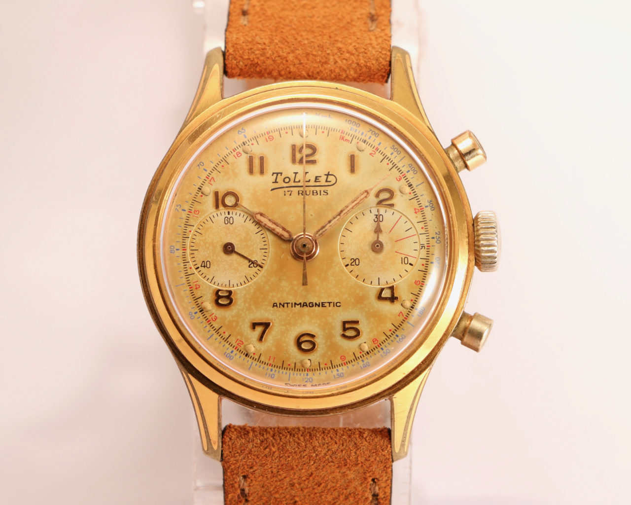 Vintage Tollet chronograph 2 subdials gold plated fully serviced ...