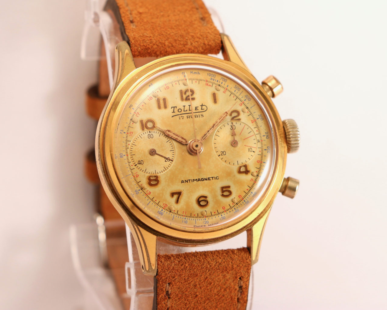 Vintage Tollet chronograph 2 subdials gold plated fully serviced ...