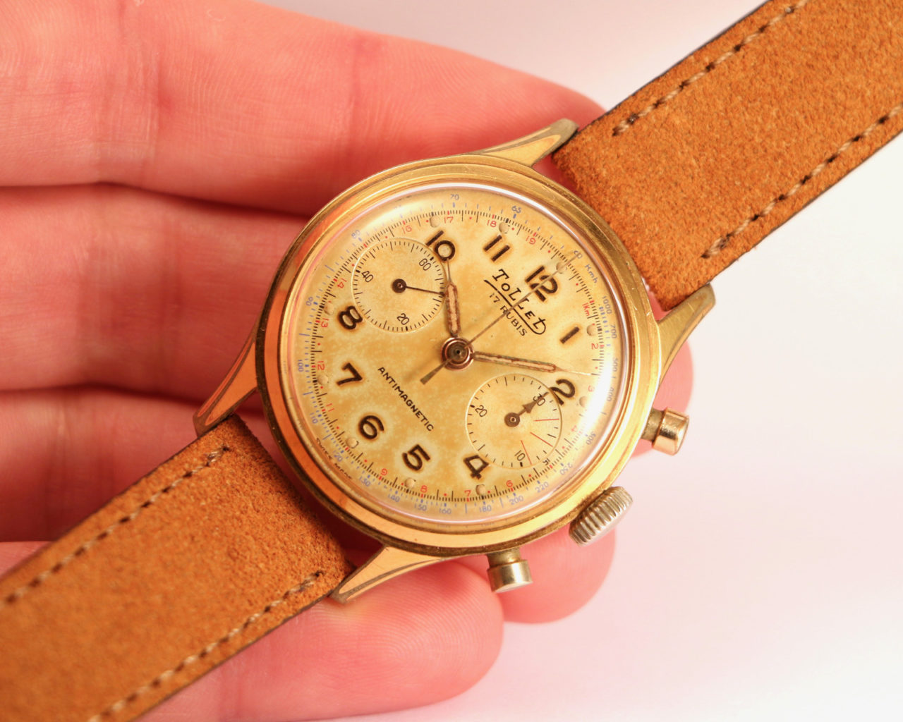 Vintage Tollet chronograph 2 subdials gold plated fully serviced ...