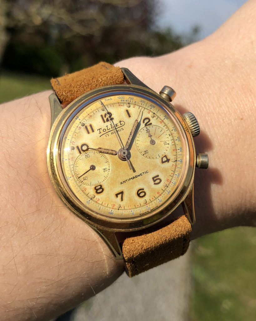 Vintage Tollet chronograph 2 subdials gold plated fully serviced ...