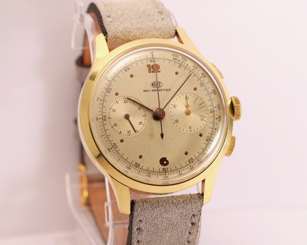 Vintage Oversize chronograph 2 subdials gold plated fully serviced ...