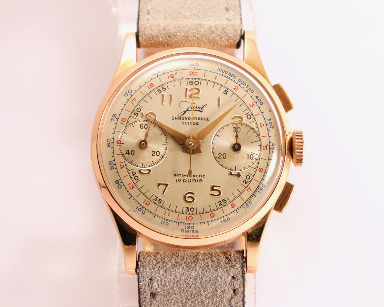 Vintage 18K rose gold JAVIL Chronographe Suisse – Brussels Vintage Watches