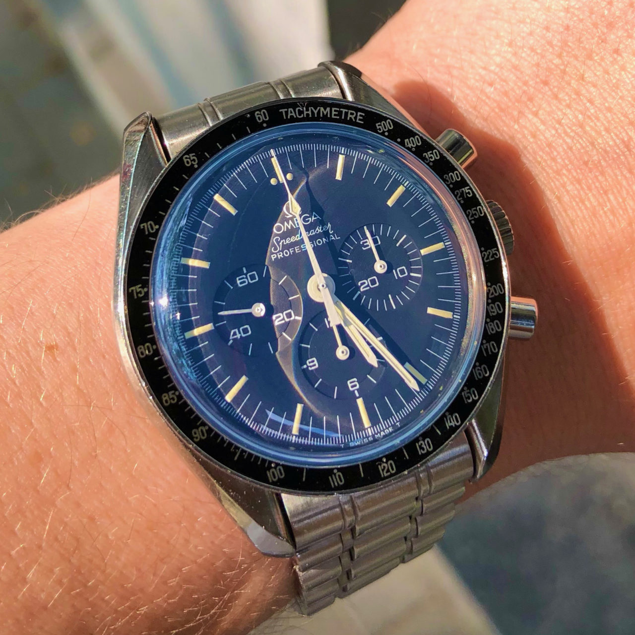 Extremely rare Omega Speedmaster vintage 145.022 “Blue Hesalite” circa ...